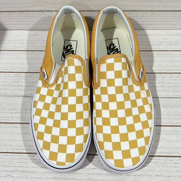 Vans | Shoes | Vans Yellow And White Checkered Slipon Shoes | Poshmark